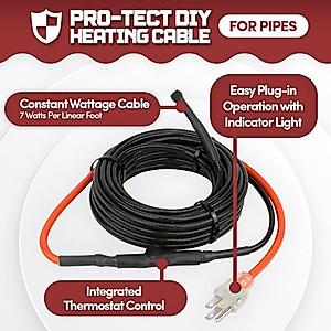 WarmlyYours PRO-Tect Plug-in Heat Tape Cable Kit for Pipes Freeze Protection Built-in Control (3 FT)