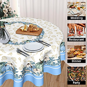 Miaoquhe Fall Blue Pumpkin Round Table Cloth 60 Inch Farmhouse Autumn Harvest Round Tablecloth Fall Thanksgiving Decorative Table Cloth Seasonal Dining Table Cover for Home Kitchen Picnic Party
