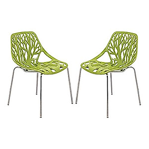 LeisureMod Modern Asbury Dining Chair with Chromed Leg, Set of 2, Green