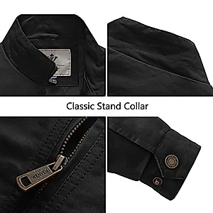 WenVen Men's Casual Lined Military Jacket Light Canvas Windbreaker (Black, M)