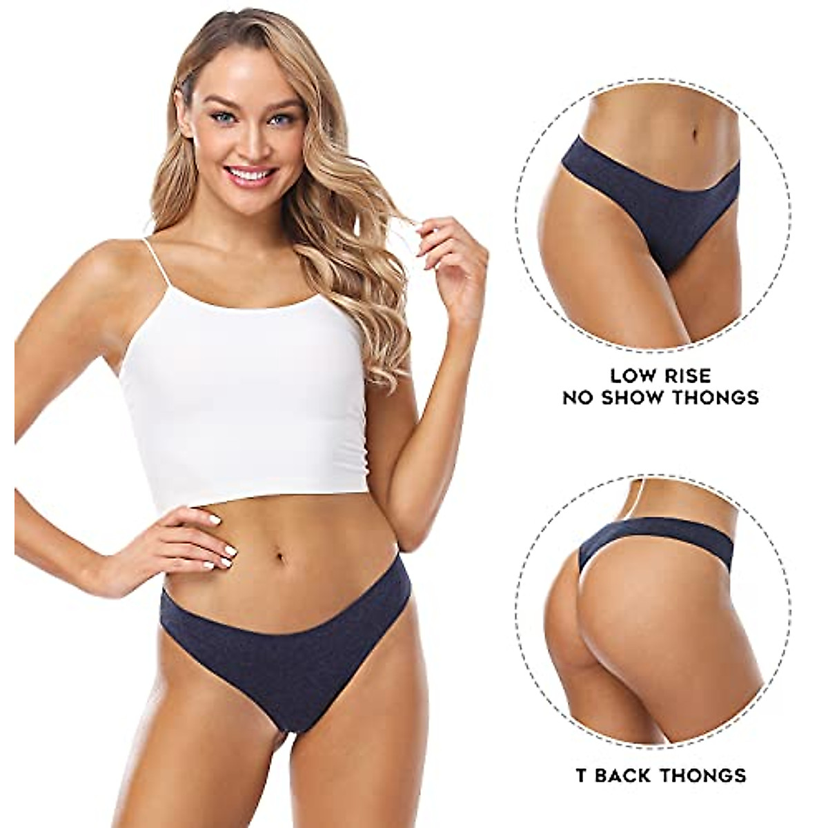 Wealurre Women's Cotton Thong Breathable Panties Low Rise Underwear (3118M, Blue Gold)