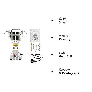 YaeMarine 150g Grain Mill Grinder High Speed Electric Stainless Steel Grinder Spice Herb Cereals Corn Flour Powder Machine (Capacity, 150g)