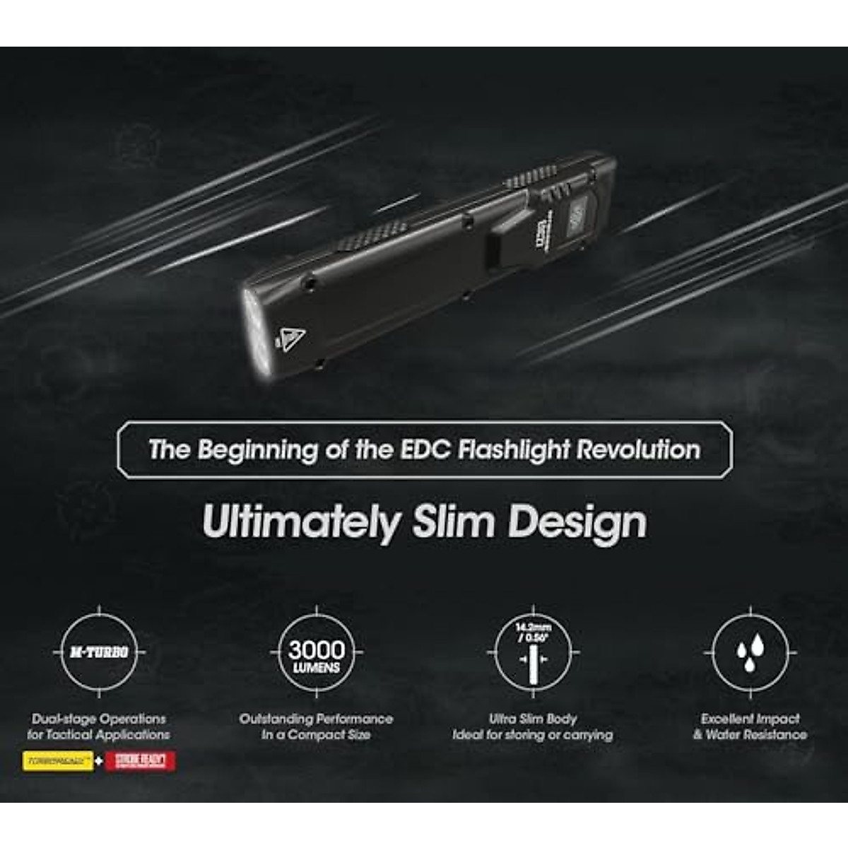 Nitecore EDC27 Every Day Carry Rechargeable Flashlight - 3000 Lumens w/Eco-Sensa USB-C Charging Cable