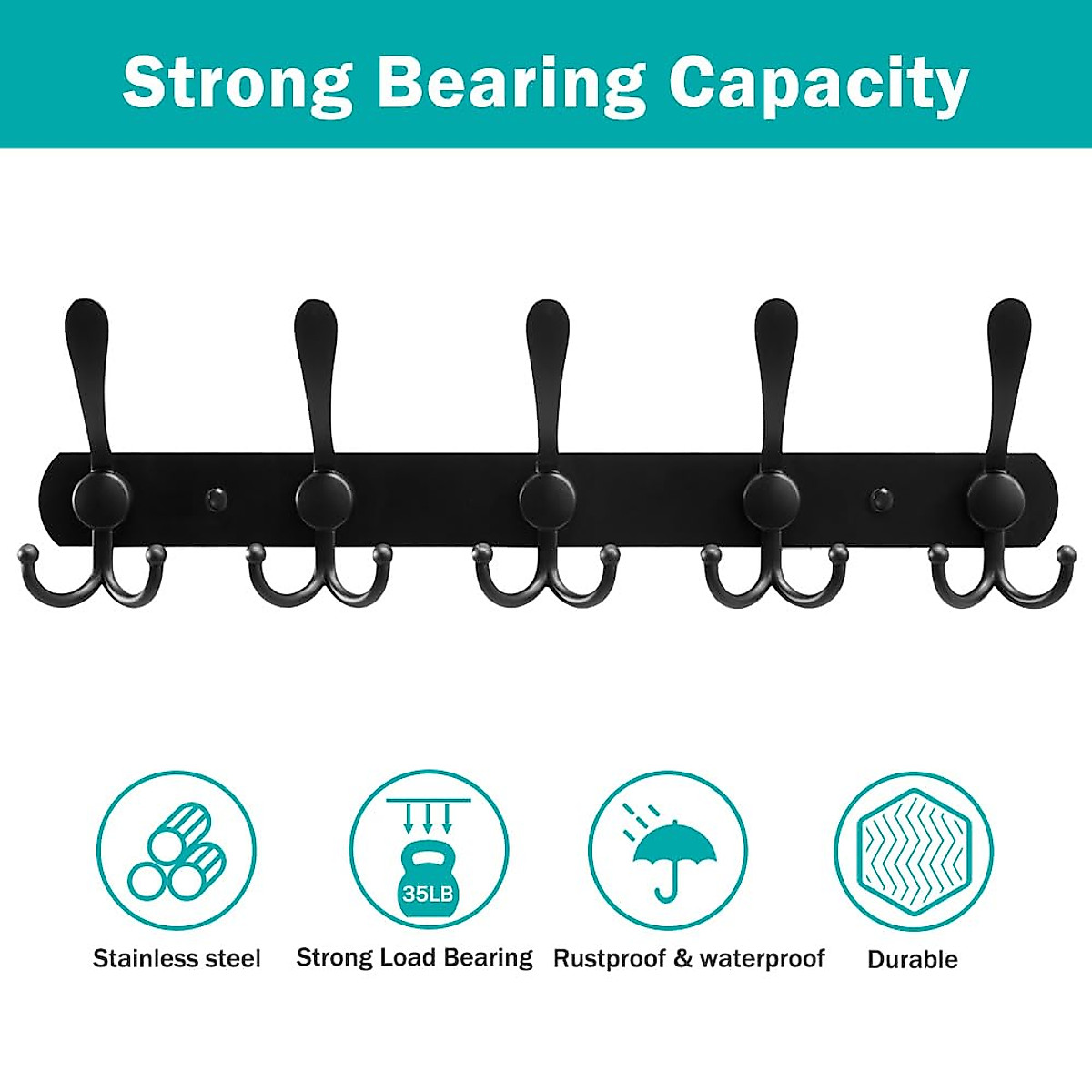 YOUDENOVA Wall Mount Coat Hook, Metal Coat Hanger for Hanging Clothes, Black Wall Coat Hooks for Bedroom, Kitchen, Bathroom, Black