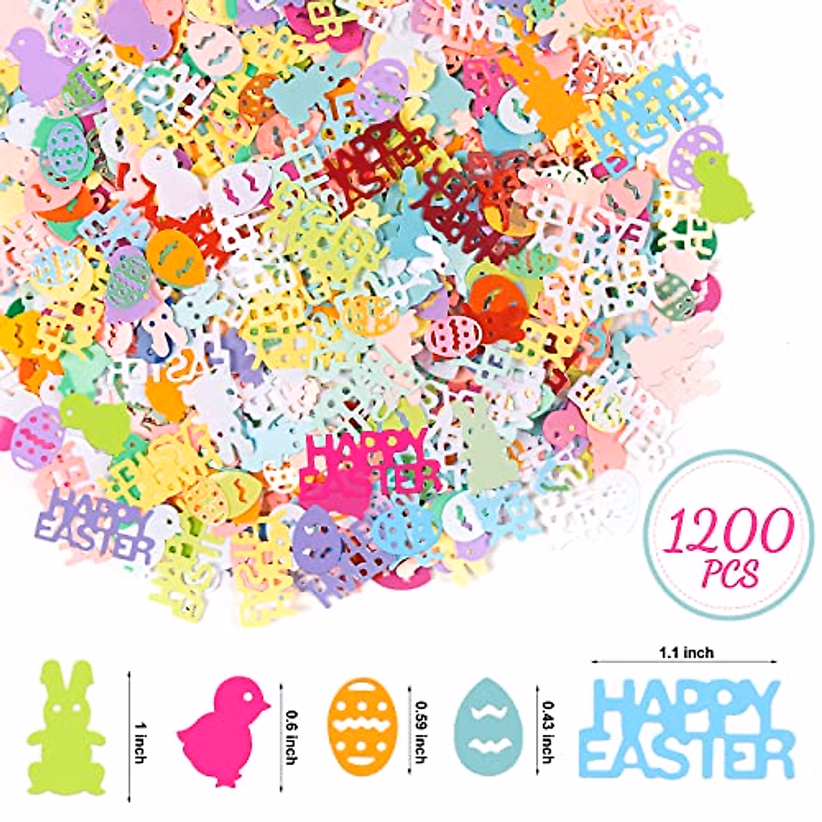 1500PCS Easter Confetti Rabbit Egg Chicken Shape Glitter Metallic Foil Table Scatters Confetti for DIY Party Decorations(1.6oz)