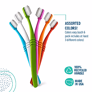 Preserve Eco Friendly Adult Toothbrushes, Made in The USA from Recycled Plastic, Ultra Soft Bristles, Colors Vary, 6 Count