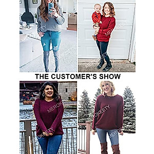 MEROKEETY Women's Long Sleeve Waffle Knit Sweater Crew Neck Solid Color Pullover Jumper Tops Wine