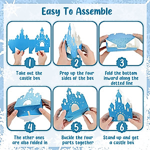 20 Pieces Princess Birthday Party Decorations Blue Castle Boxes Glitter Party Favor Popcorn Boxes Princess Castle Table Centerpiece Bridal Party Decorations for Girls, 3.5 x 2 x 5.9 Inch