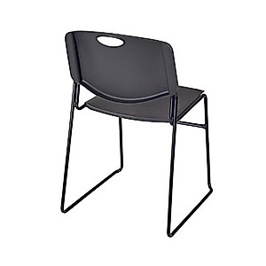 Cain 42" Round Breakroom Table- Grey & 4 Zeng Stack Chairs- Black
