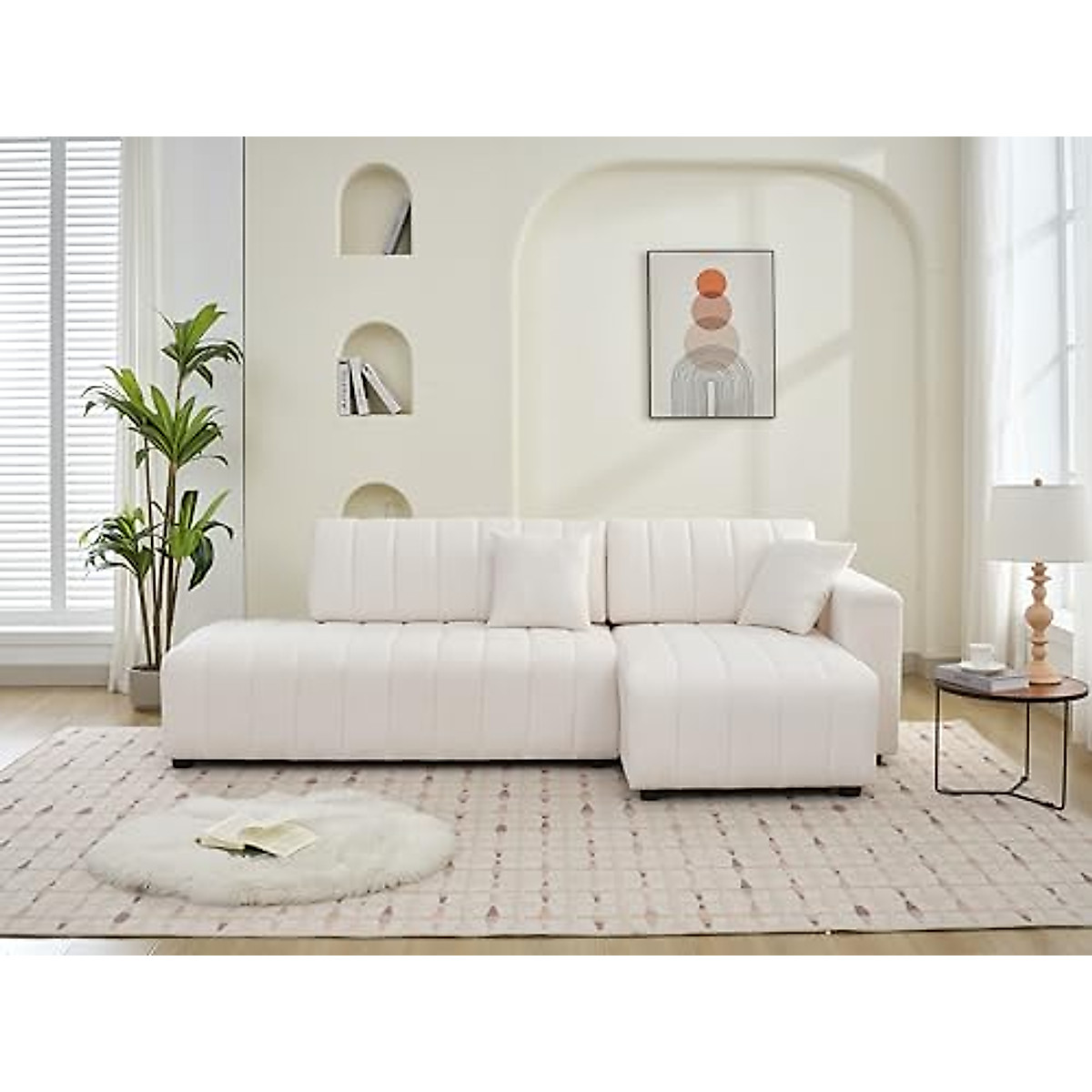 ERYE Oversized 2-Piece Right Facing Sectional Sofa Couch for Living Room, 104-Inch L-Shaped Wool Upholstered Channel Tufted Convertible Sofa&Couch with Left Chaise Daybed and Pillows