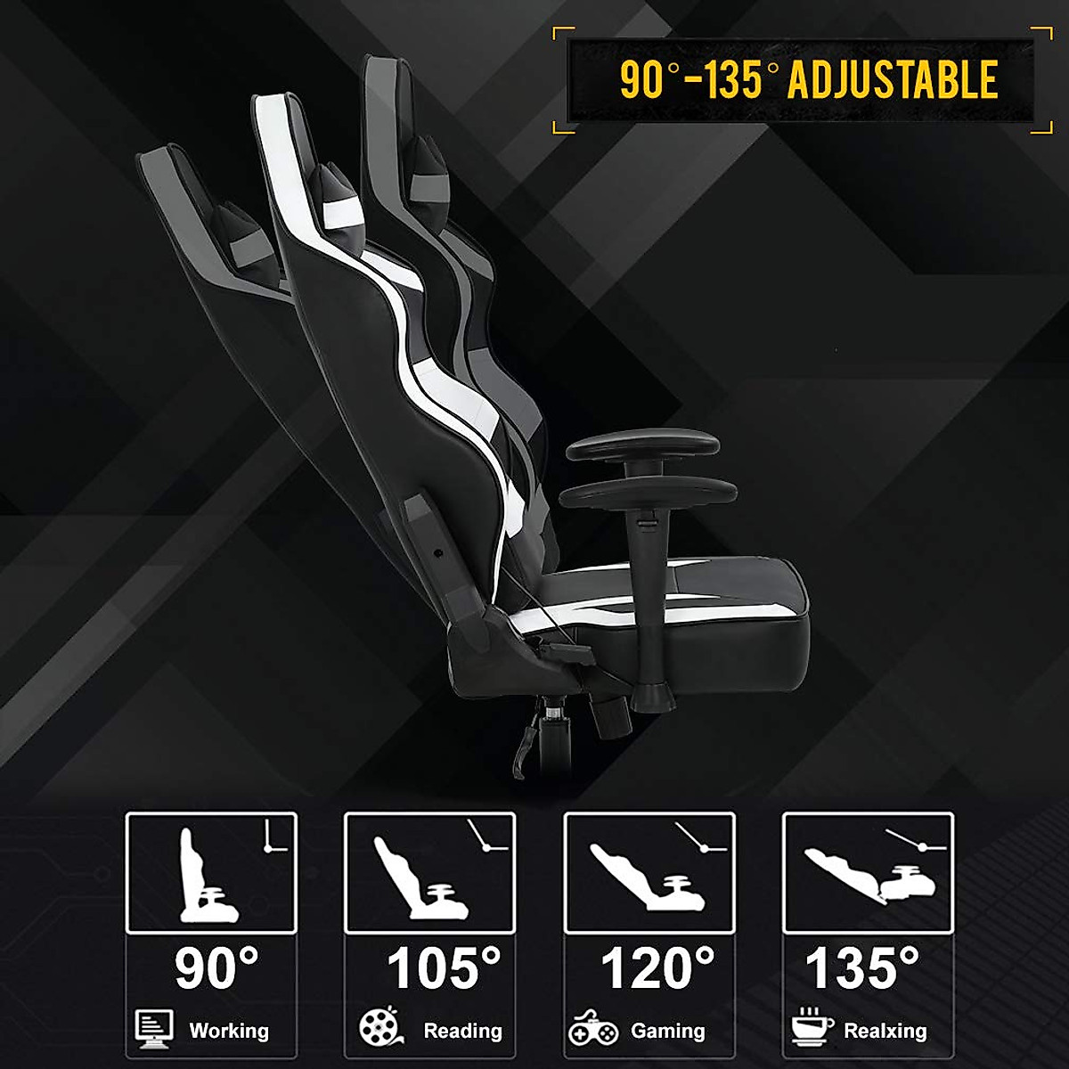 PC Gaming Chair Big and Tall Office Chair, 500LBS Wide Seat Desk Chair with Lumbar Support Headrest 2D Arms Task Swivel Ergonomic PU Adjustable Massage Bed, Adjustable Best Home Office Chair - Black