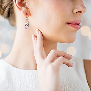 Multicolor Austrian Crystals Women's Handmade Drop Earrings with 925 Sterling Silver Secure Leverback