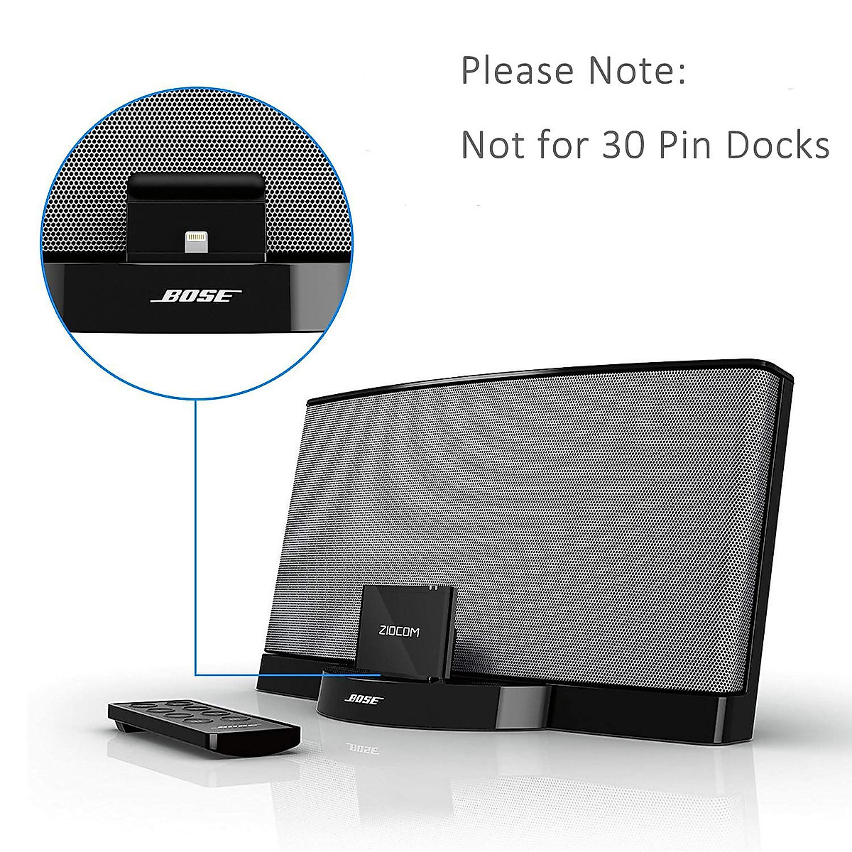 ZIOCOM 8 Pin Bluetooth Adapter Receiver for Bose Sounddock III/XT, JBL MS302GM, Philips DS1155B/93, Philips AJ7260D/93, Yamaha TSX-14, iHome IPL8BN, Zeppelin Air C Bowers Wilkons, RSR DS406BT