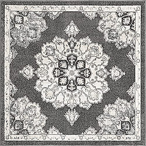 Unique Loom Parker Collection Colorful Medallion Charcoal/Ivory Square Rug (5' 0 x 5' 0)