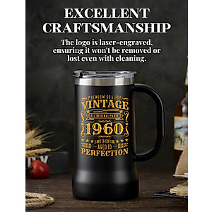 Onebttl 65th Birthday Gifts for Men, Dads, Grandfathers, Granddads, Husband, Vintage 1960 Birthday Gifts 24oz Stainless Steel Beer Stain Mug, Black