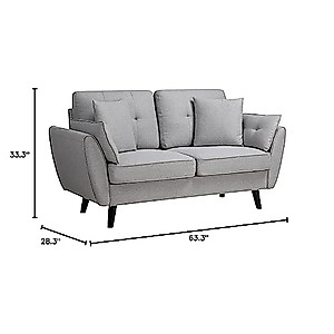 Shintenchi 63" Modern Fabric Loveseat Sofa Couch for Living Room Upholstered 2-Seat Low Back Deep Seat with 4 Pillows Furniture for Bedroom, Office，Studio Easy Assembly Light Grey