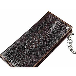 crazy hunter Mens Long Crocodile Head Motorcycle Punk Leather Wallet With a Biker Chain L73
