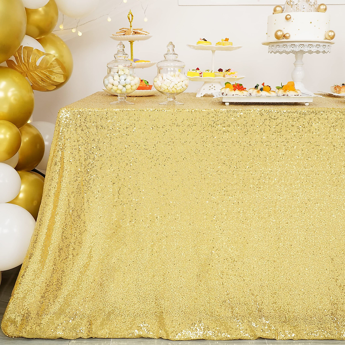 Trlyc 55"X55" Seamless Gold Sequin Tablecloth Sparkly Shimmer Decoraiton Tablecloth Overlay for Weeding Party