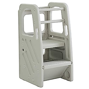 SDADI Childrens Step Stool with Three Adjustable Heights, Light Gray