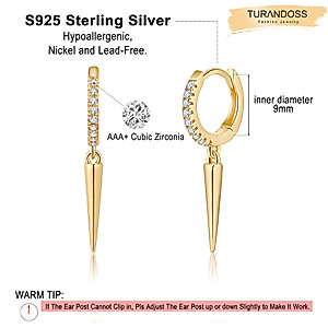 Gold Spike Earrings Huggie Hoop, 14K Gold Plated Dangle Hoop Earrings for Women Hypoallergenic Huggie Hoop Earrings Geometric Triangle Cone Dangle Earrings