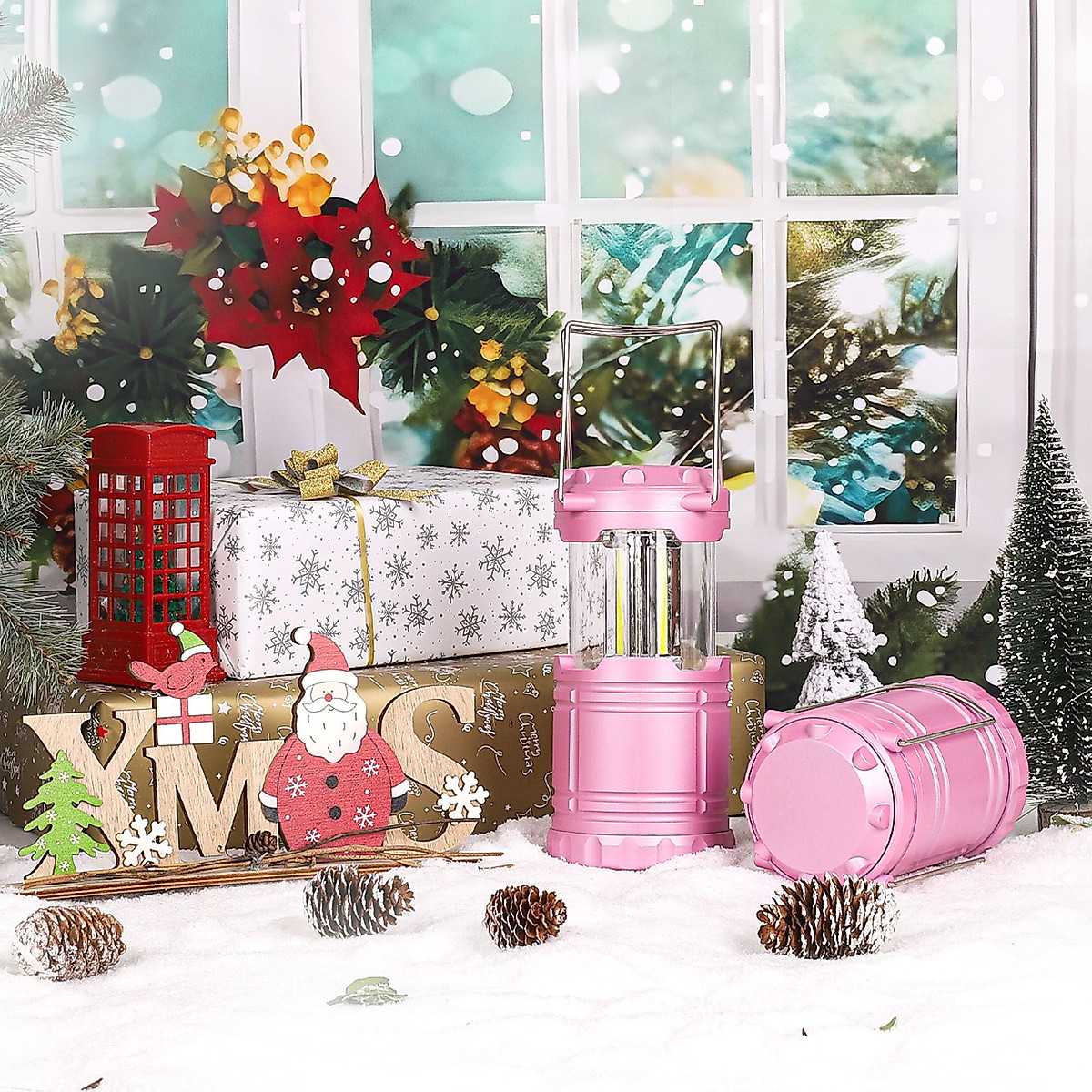 SEAMAGIC 4-Pack LED Pink Camping Lanterns, Essential Emergency Lights for Power Outages, Hiking, Hurricane