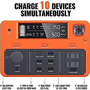 DBPOWER Portable Power Station 505Wh 500W (Peak 1000W) Outdoor Generator Mobile Lithium Battery Pack with 110V AC Outlet (Solar Panel Not Included) SOS LED for Road Trip Camping Outdoor Adventure