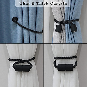 Porlau 6 Pack Black Strong Magnetic Curtain Tiebacks Outdoor Elegant Decorative Tie Backs Modern Rope Tiebacks for Drapes Window Curtain Holdbacks for Draperies
