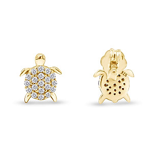 Round White Cubic Zirconia Turtle Stud Earrings 14k Yellow Gold Over Sterling Silver