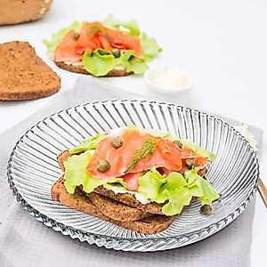 Fasmov 8 Pack 8.5 Inch Glass Salad Plates, Fruit Plate Dessert Plate Bread Dish Plates Wedding and Party Plates, Dishwasher Safe Plates