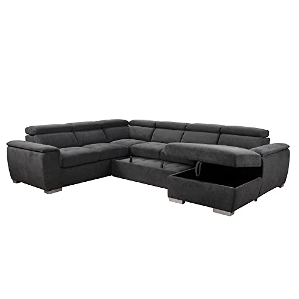 FANYE Oversized U-Shaped Sleeper Sectional Sofabed Sofa W/Pull Out Couch Bed & Wide Storage Chaise,7 Seaters Convertible Sofa&Couch with Adjustable Headrests for Home Apartment Living Room