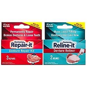 Dentemp Repair-it Denture Repair Kit & Reline-it Denture Reliner - Denture Kit (Multi-Pack) - Refit and Tighten Dentures for Both Upper & Lower Denture - Repair Broken Dentures & Loose Teeth