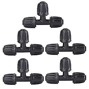 5 Pack 1/2" Drip Irrigation Fittings, Lock Barbed Tee Connectors, 1/2 inch T Connectors for Tubing(1/2" ID x 0.65" OD), Anti-Drop Straight Tee for Irrigation Tubing