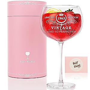 60th Birthday Gifts for Women,1963 Vintage Wine Glass - 60th Birthday Gift Ideas for Her Mom Best Friend Sister Aunt 60 Year Old Woman Bday Presents,60th Anniversary Sixty Birthday Decorations