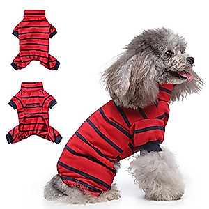 MORVIGIVE Striped Dog Pajamas, Soft Puppy Jumpsuit Pet Bodysuit Onesie with 4 Legs for Small Dogs, Stretchy Doggie Jammies Cat Sleepwear Shirts Prevent Shedding for All Season Indoor and Outdoor