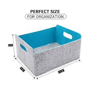 Welaxy storage baskets Felt Foldable Cube bin Shelf Bins Organizer Felt box for Kids Toys Magazine Books Clothes for Office Bedroom Closet Babies Nursery (Turquoise x 3)