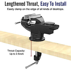 Housolution Universal Table Vise 3 Inch, 360°Swivel Base Bench Clamp Home Vise Clamp-On Vise Repair Tool Portable Work Bench Vise for Woodworking, Cutting Conduit, Drilling, Metalworking - Black