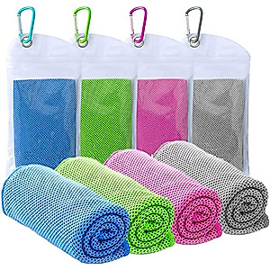 [4 Pack] Cooling Towel (40"x12"), Ice Towel, Soft Breathable Chilly Towel, Microfiber Towel for Yoga, Sport, Running, Gym, Workout,Camping, Fitness, Workout & More Activities