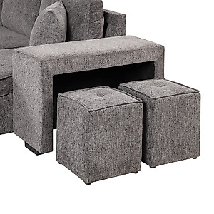 FANYE Corner Sectional Sleeper Reversible Storage Chaise, Modern Convertible Practical Sofa Pull Out Sleep Couch Bed for Home Apartment Office Sofabed, Charcoal Gray 2 Stools 104.5" W