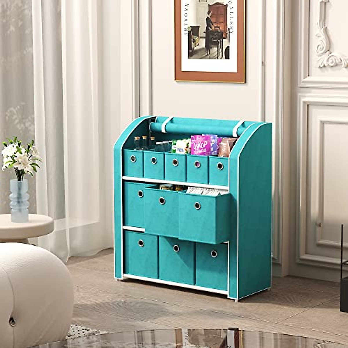 HOMEFORT 11 Drawer Dresser Chests of Drawers Toy Clothes Organizer Fabric Storage Cube Bins with Sturdy Metal Shelf for Bedroom Living Room