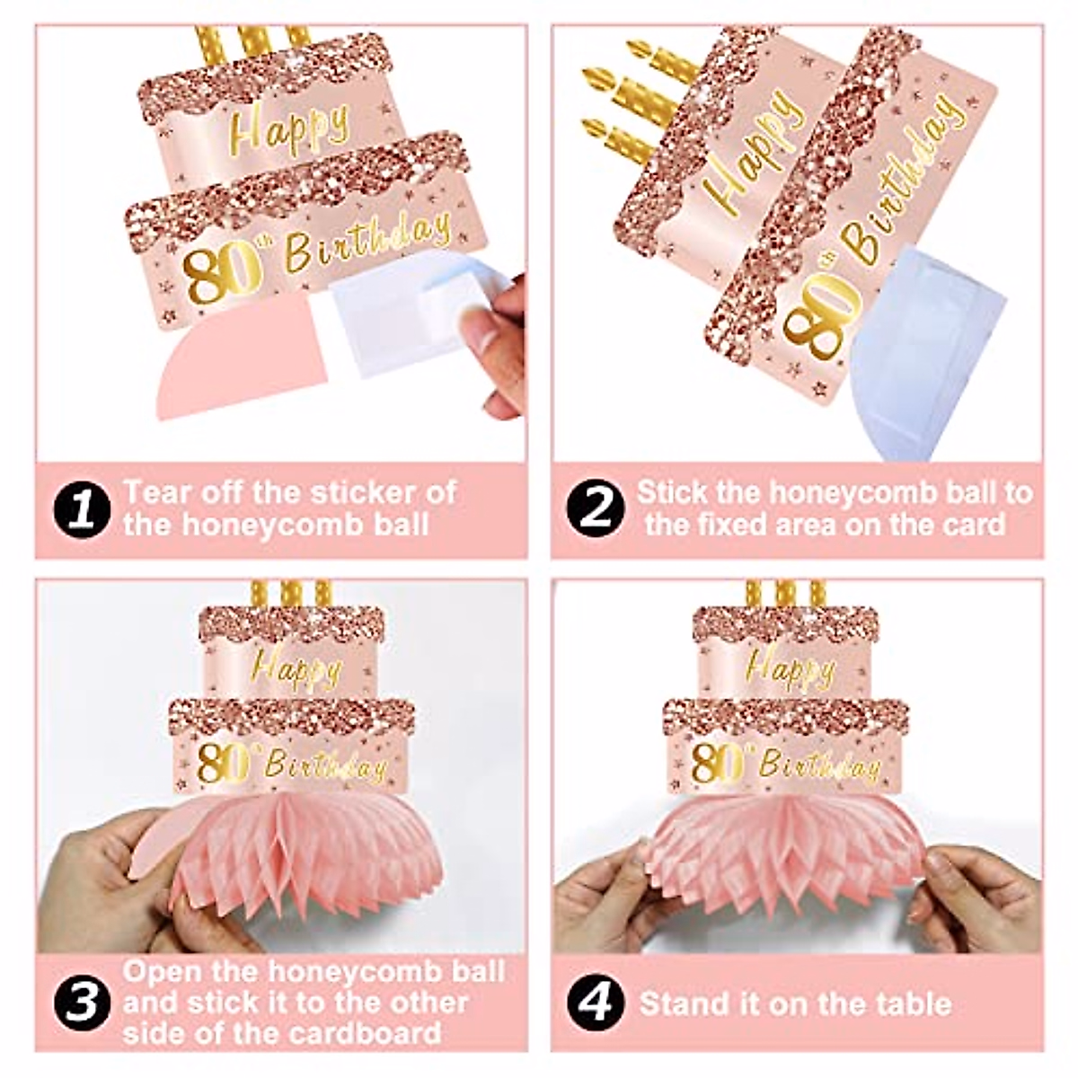 Pink Rose Gold 80th Birthday Honeycomb Centerpieces Decorations for Women, 9Pcs Rose Gold Happy 80th Birthday Table Centerpieces Party Supplies, Eightieth Year Old Birthday Table Toppers Sign Decor