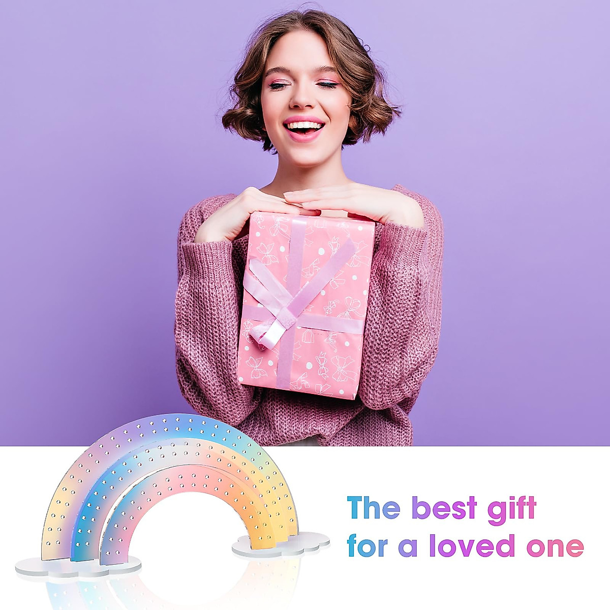 NiHome 3-Tier Iridescent Acrylic Rainbow Earring Organizer, Lightweight & Durable Design 140 Holes for 70 Pairs, Unique Front Row for Special Earrings, 11.8" W x 6.25" H