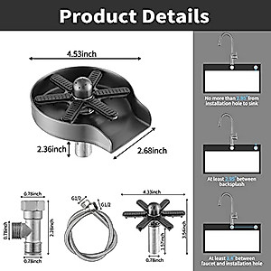 Glass Rinser for Kitchen Sink, WingHo 360° Rotating Stainless Steel Cup Cleaner Cup Washer Sink Accessories, Gray