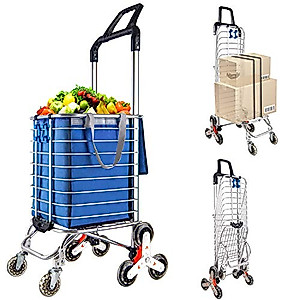Shopping Cart for Groceries,Folding Shopping Cart Utility Shopping Laundry Cart with Wheels,Small Size (Blue)