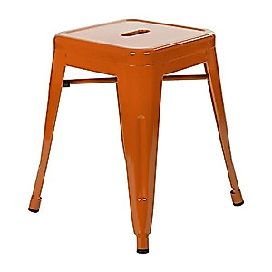 Flash Furniture Metal Dining Table Height Stool - Backless Orange Kai Commercial Grade Stool - 18 Inch Stackable Dining Chair - Set of 4
