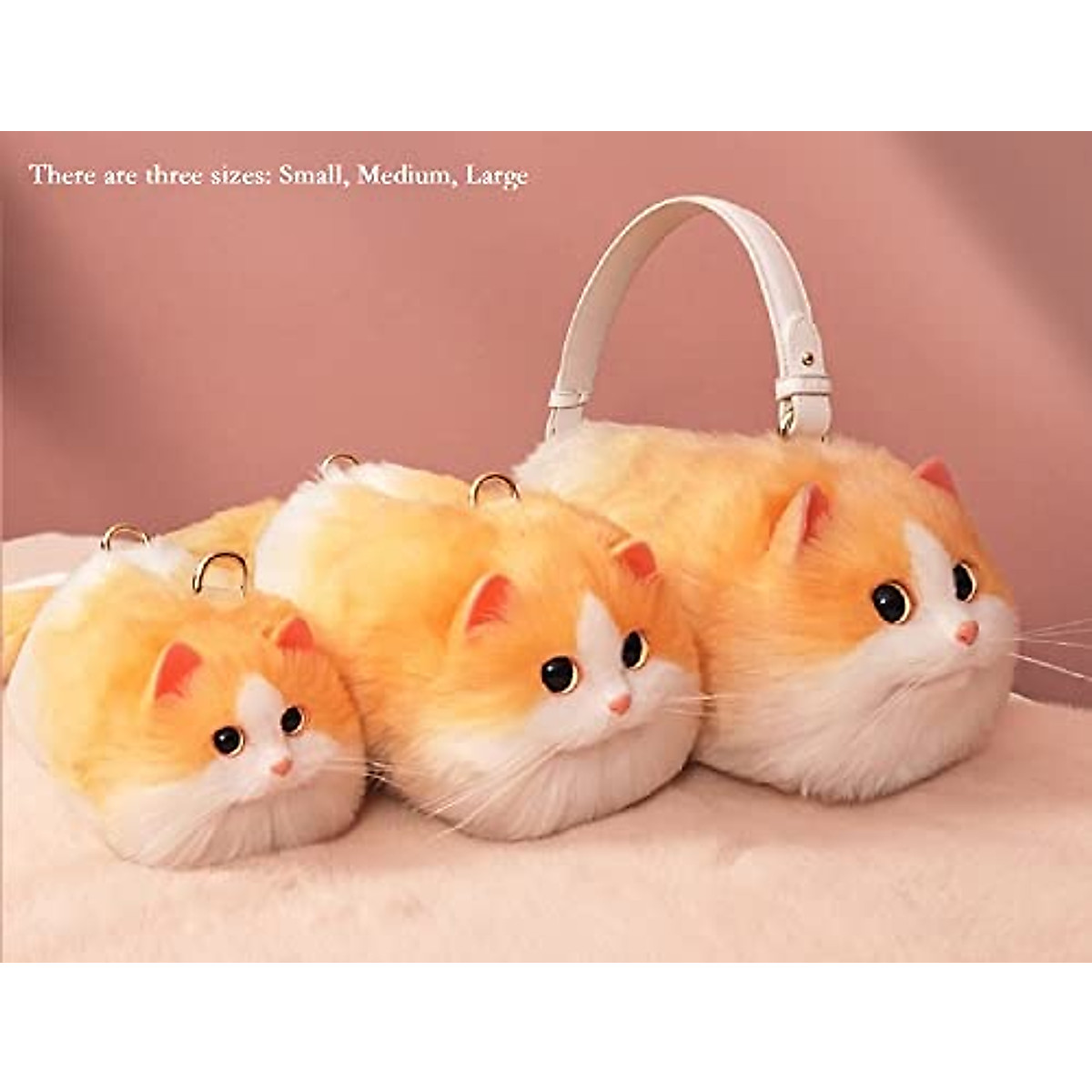 RJStylish Fashion Handmade Cutest Cat-like Plush Kitty Purse for Women Tote bag Shoulder bag Crossbody bag (Yellow N White Cat, Large)