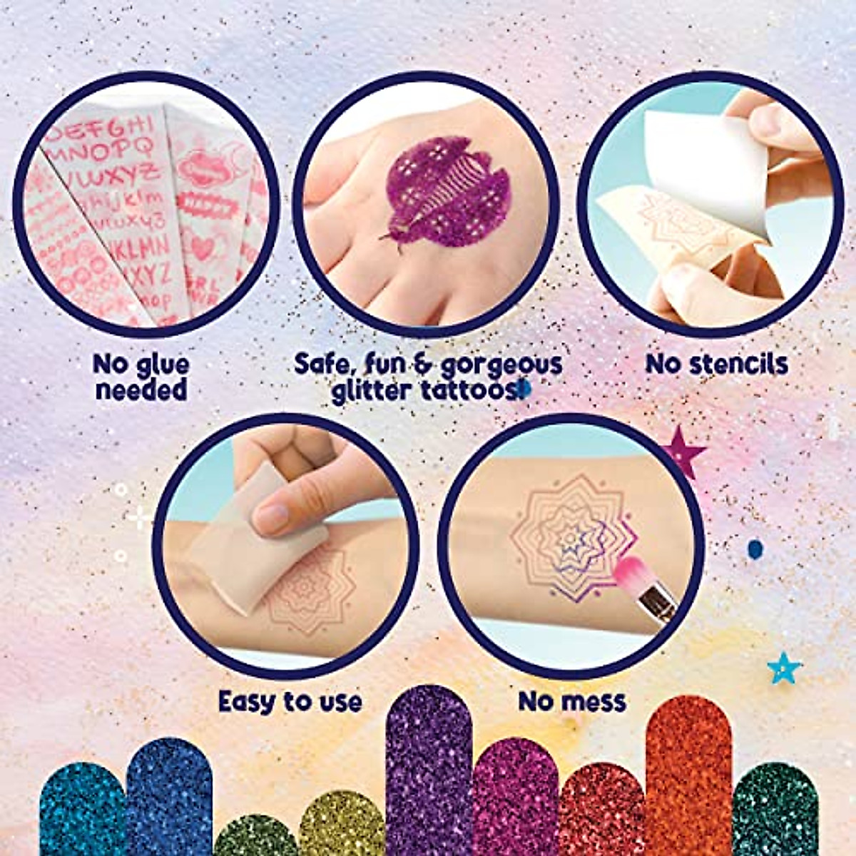 PURPLE LADYBUG Temporary Glitter Tattoo Kit - 175 No Mess Glitter Tattoos for Kids - Birthday Gifts for 7 Year Old Girls, Sleepover Party Supplies for Girls, Girls Birthday Gifts Age 8-10