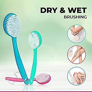 Bistras Bath Brush with Bristles, Bath and Shower Scrubber, Long Handle for Exfoliating Back, Body, and Feet, Green (1 Pack)