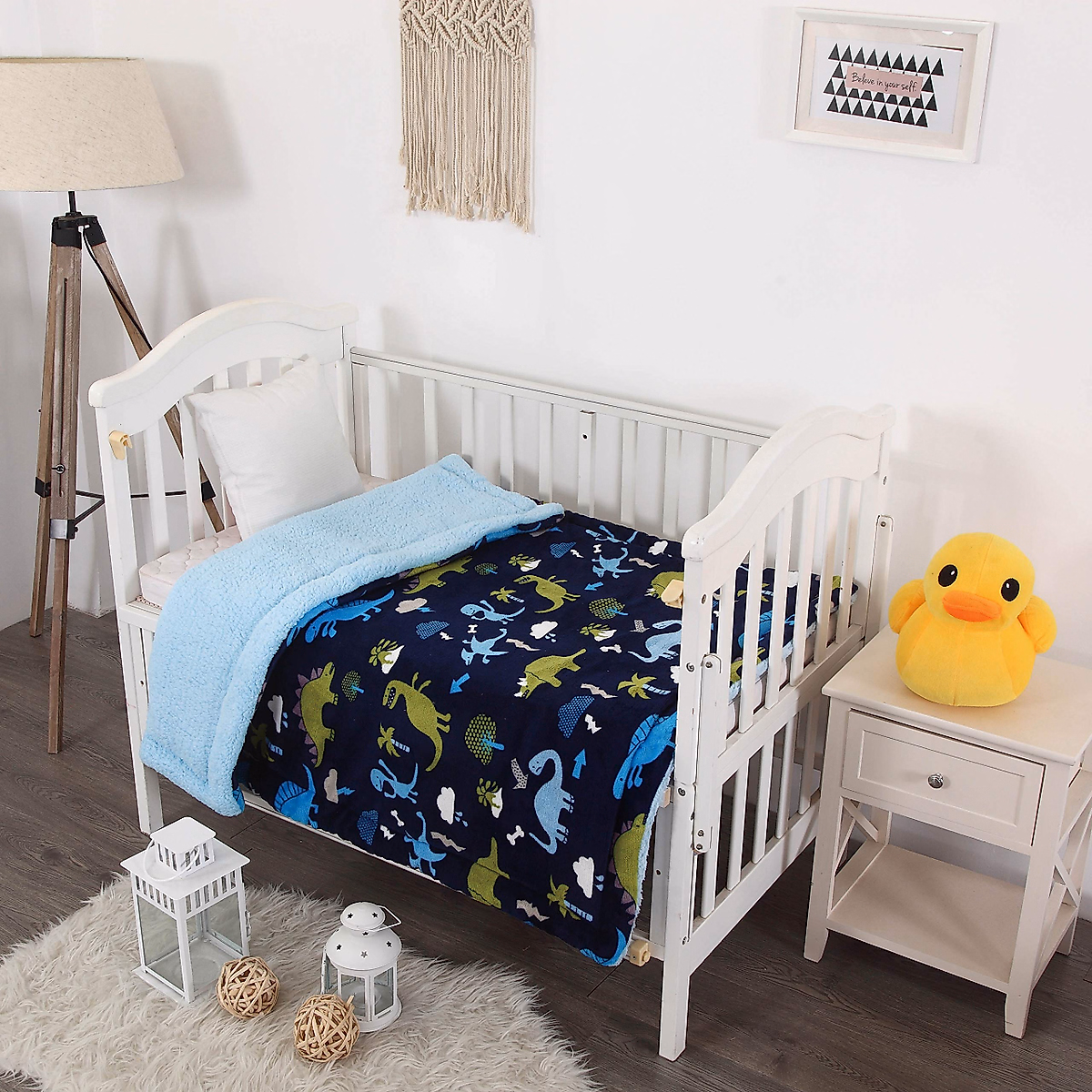 Elegant Home Kids Soft & Warm Multicolor Fun Dinosaurs Design Sherpa Baby Toddler Boy Blanket Printed Borrego Stroller or Baby Crib or Toddler Bed Blanket Plush Throw 40X50 (Dinosaur)