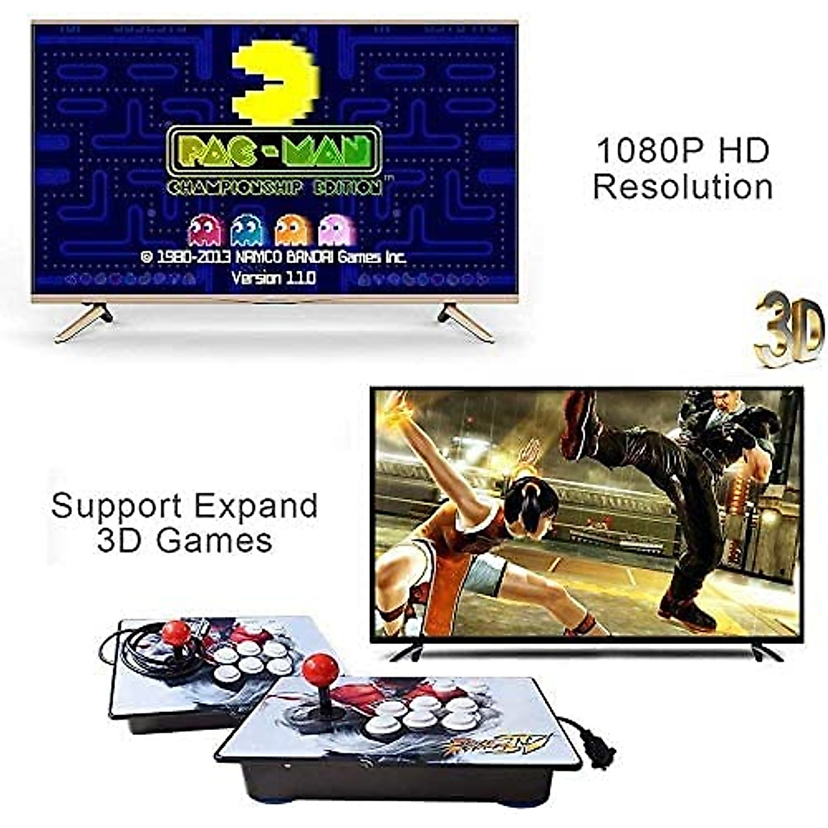XFUNY. Arcade Game Console 1080P 3D & 2D Games 8000 in 1 Pandora's Box 3D 2 Players Arcade Machine with Arcade Joystick Support Expand Games 8000+ for PC / Laptop / TV / PS3 (A)