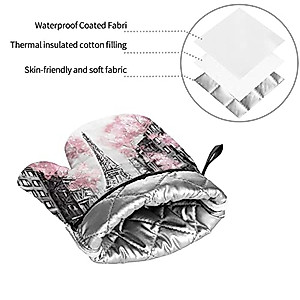 Romantic Paris Street 4pcs Oven Mitts and Pot Holders Sets Kitchen High Heat Resistant Non Slip Oven Glove for Cooking BBQ Baking Grilling